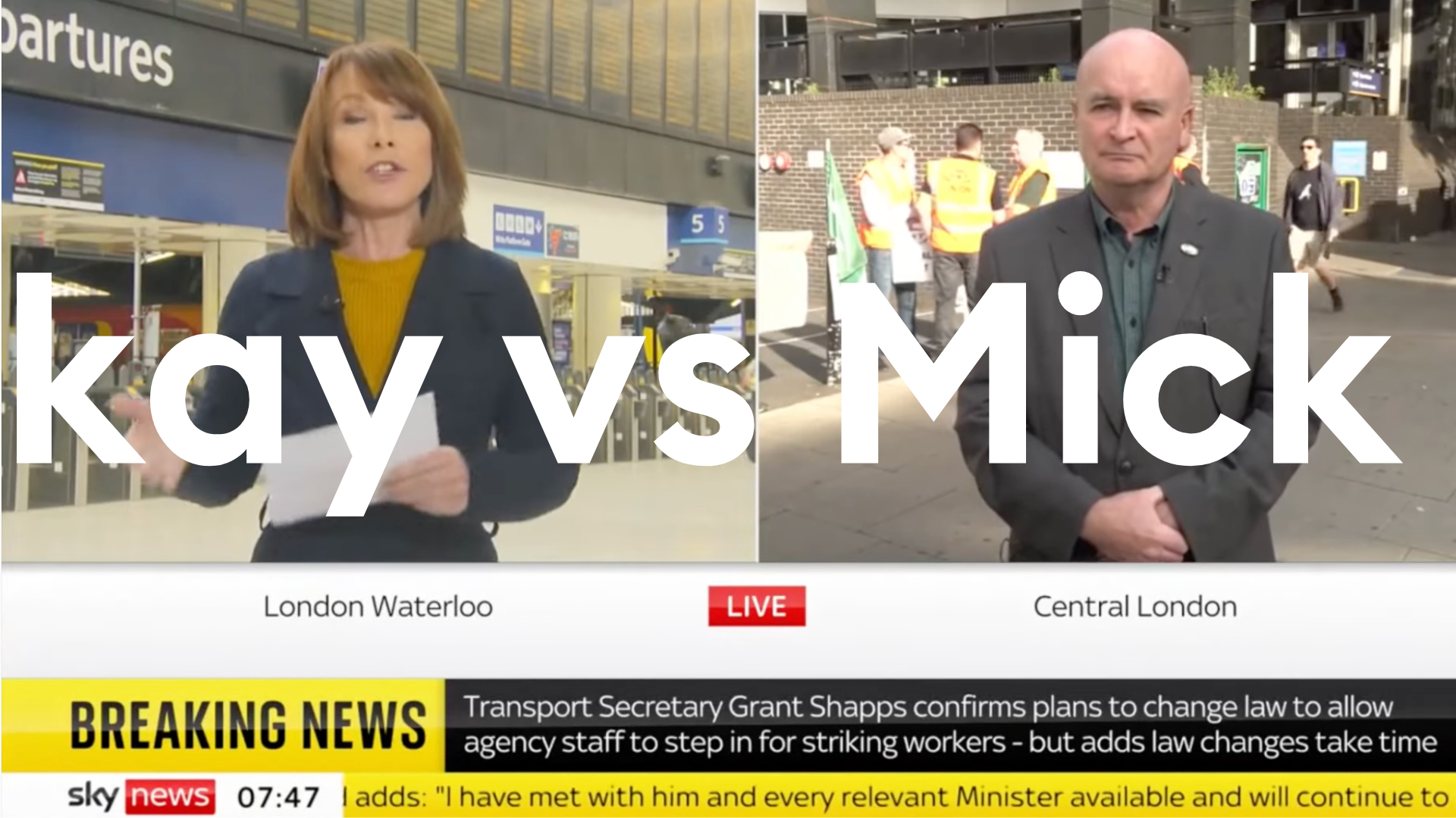 Sky's Kay Burley and RMT Union's General Secretary Mick Lynch Media ...